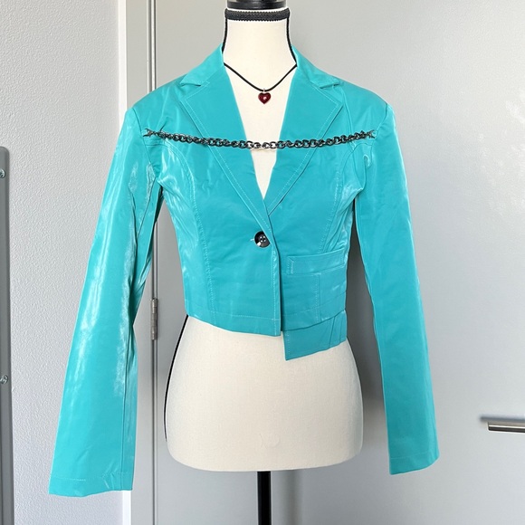 Jackets & Coats | Metal Chain Reflective Gloss Cyan Blue Mint Leather ...